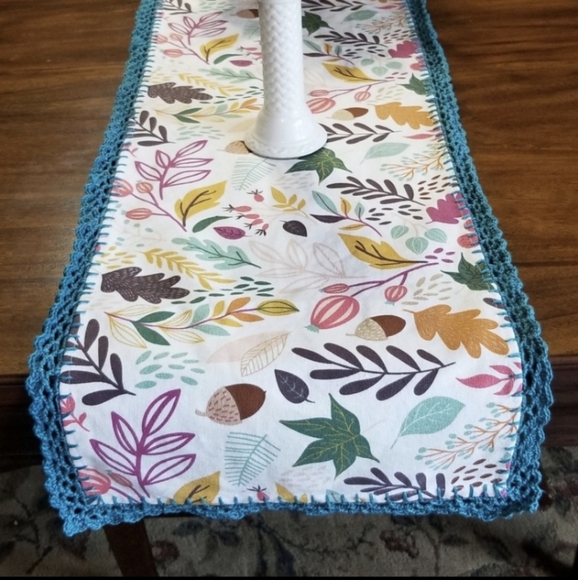 Source Unknown | Kitchen | Table Runner Hand Crochet Border Fall Blue ...